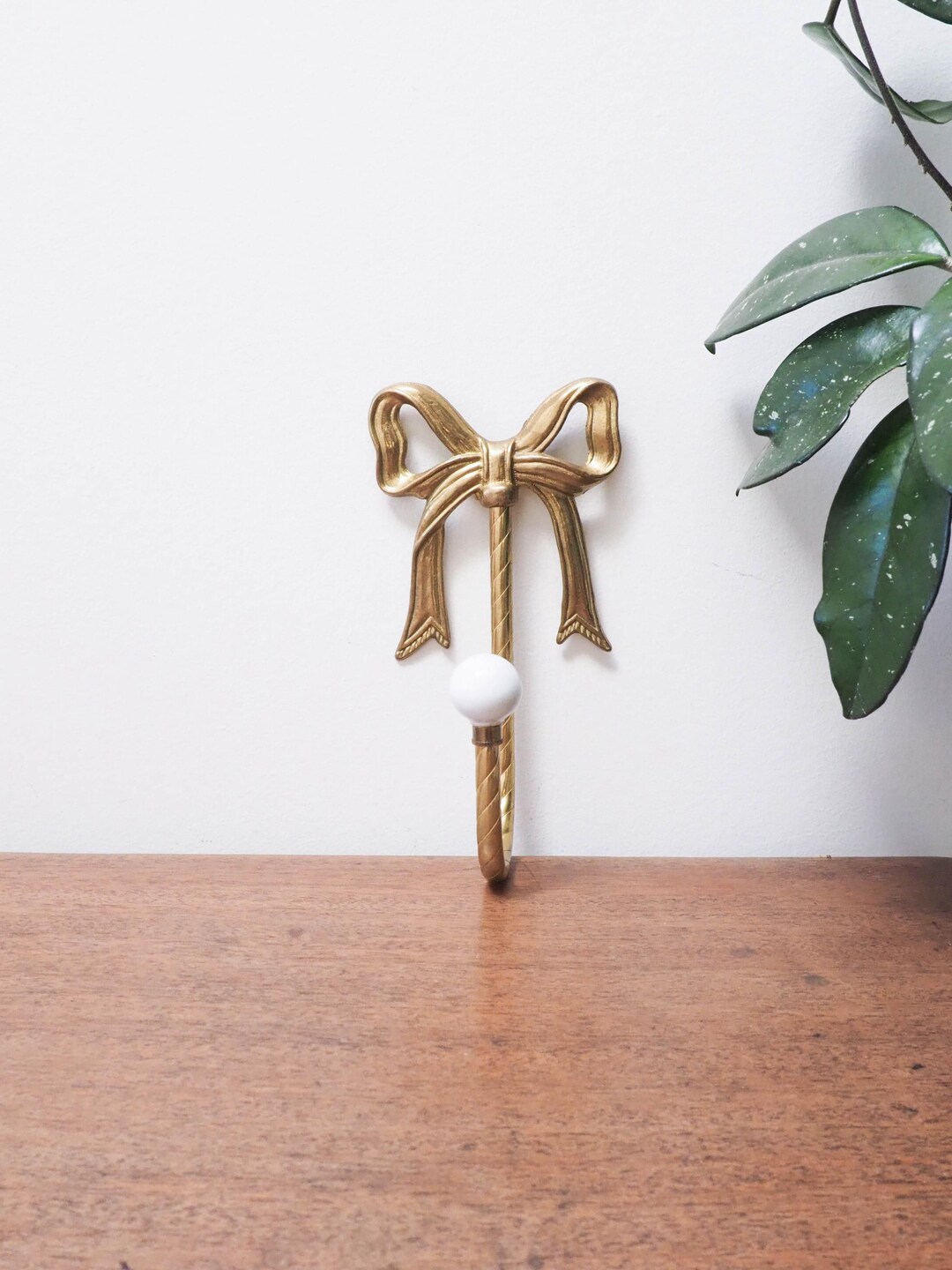 Vtg Brass Bow Coat Hook With White Knob - Vintage Brass Wall Hook ...