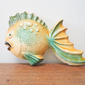 Green Tinted Blue Chalkware Fish - Vintage Chalkware Fish Wall Decor ...