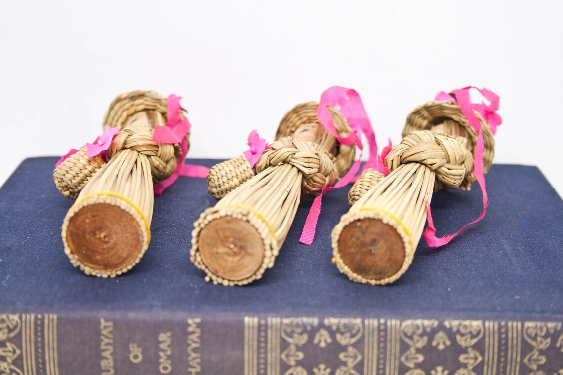 Folk Art Braided Straw Woman Set of 3 Vintage Woven Figurine - Etsy