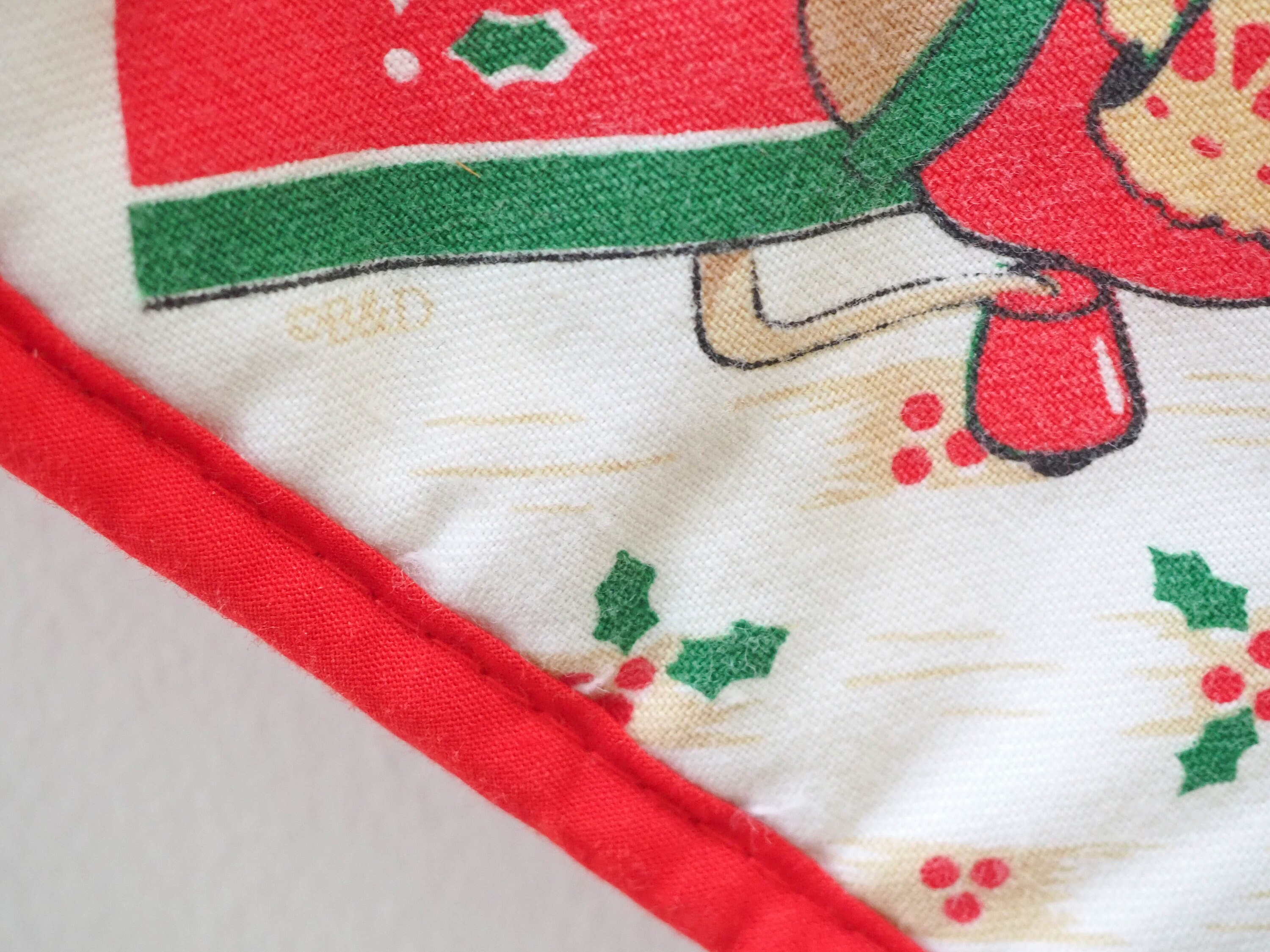Vtg Teddy Bear Christmas Quilted Pot Holder Pair - Noel Festive ...
