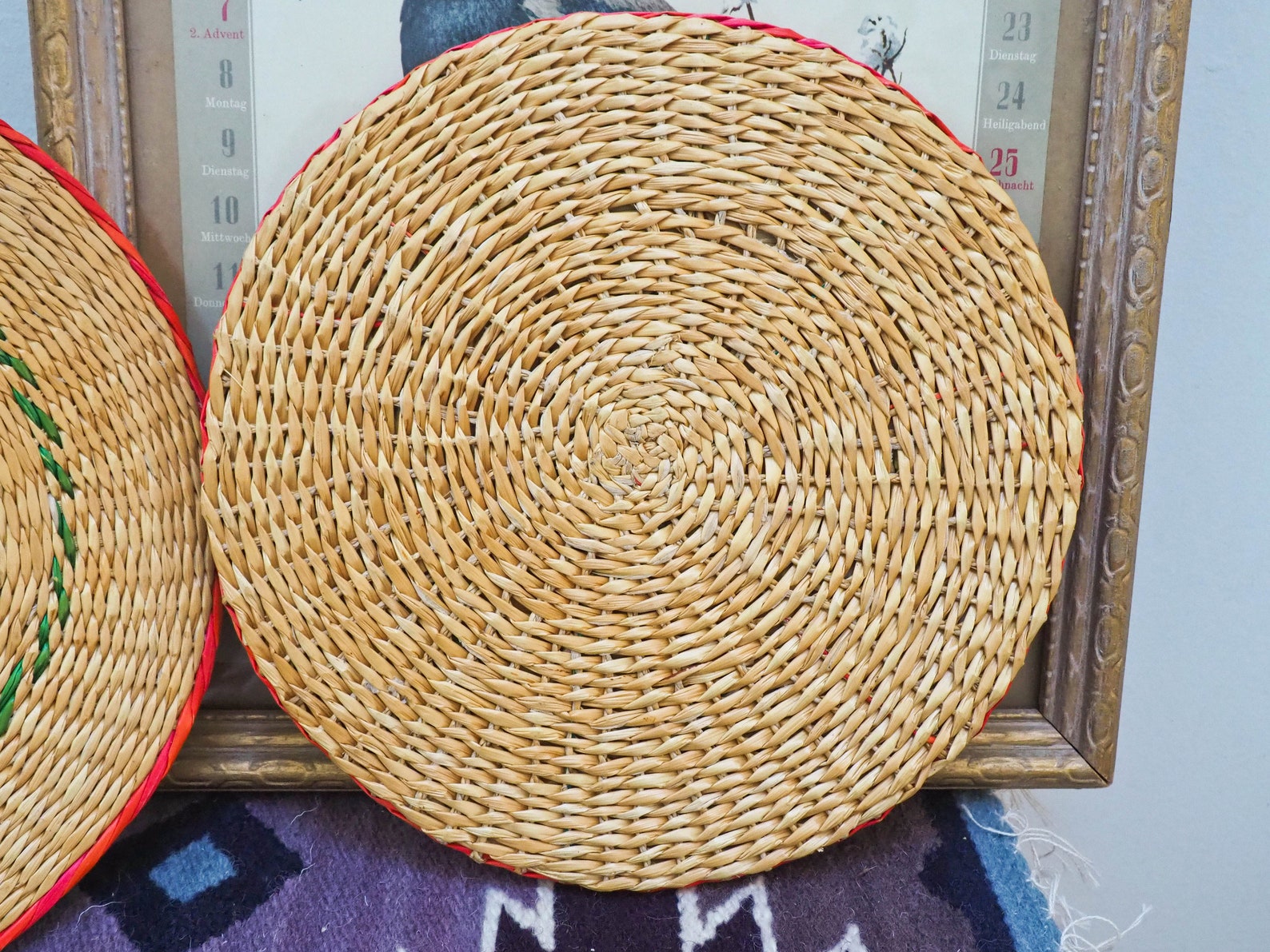 Woven Trivet - Flat Round Woven Wall Decor - 2 Available - 8" Diameter ...