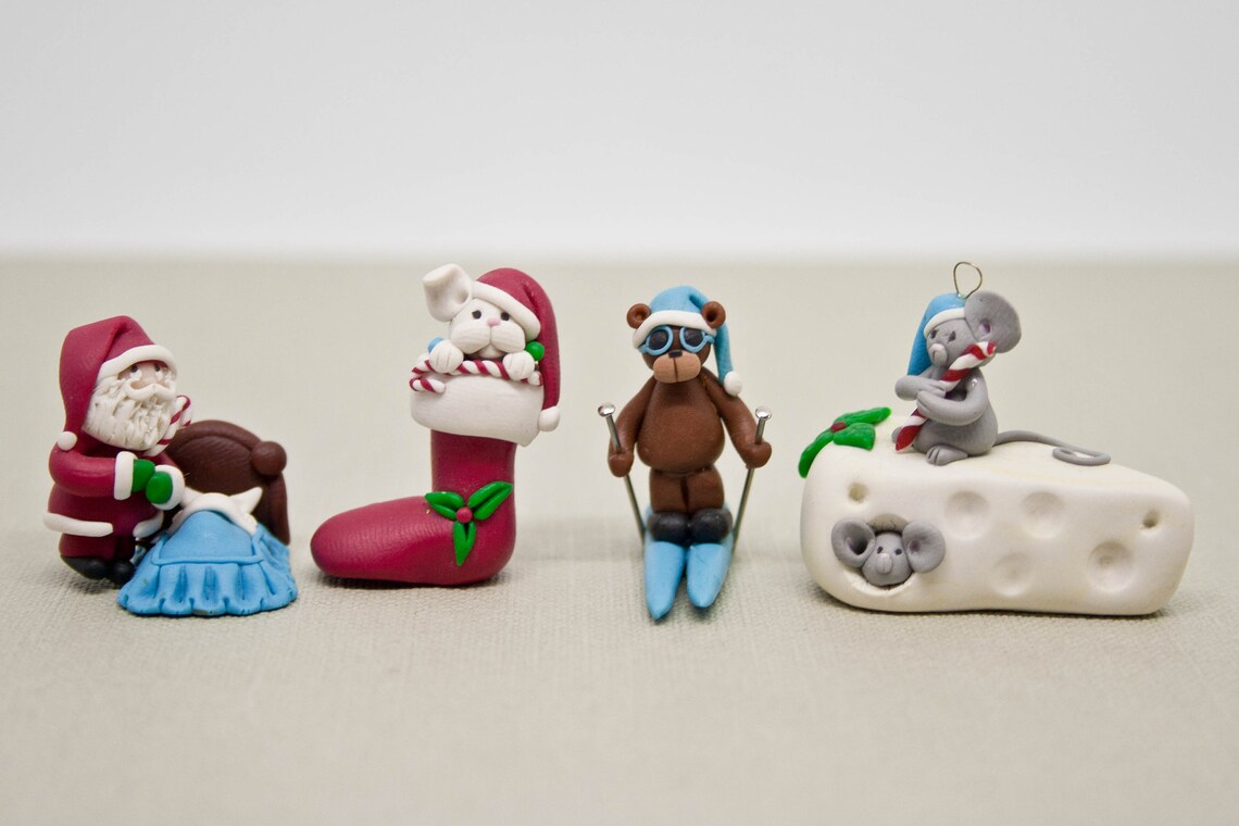 Skiing Bear Figurine Winter Miniature Figurines 90s FIMO | Etsy