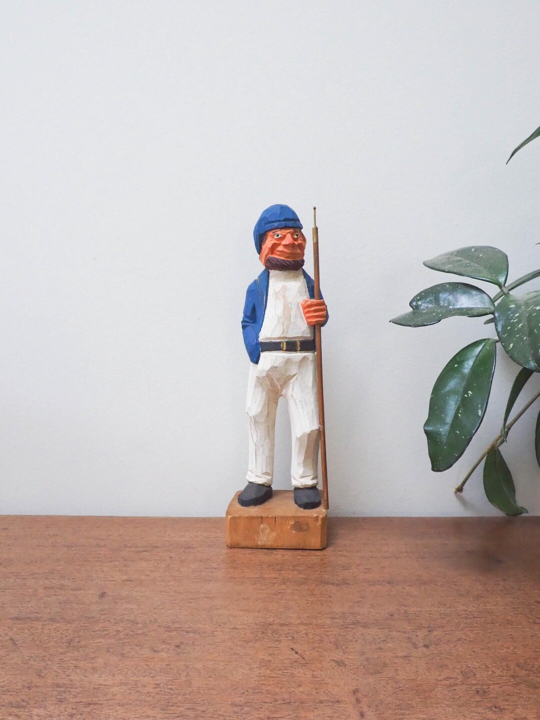 Vtg Wood Carved Fisherman With Spear - Vintage Hand Carved Seaman ...