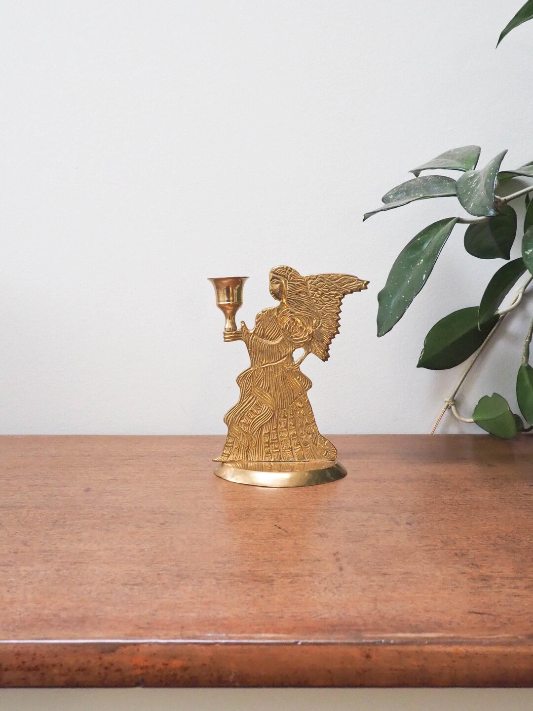 Brass Angel Candle Holder - 6.5" Tall - Vintage Brass Angel Figurine ...