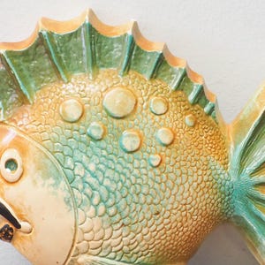 Green Tinted Blue Chalkware Fish - Vintage Chalkware Fish Wall Decor ...