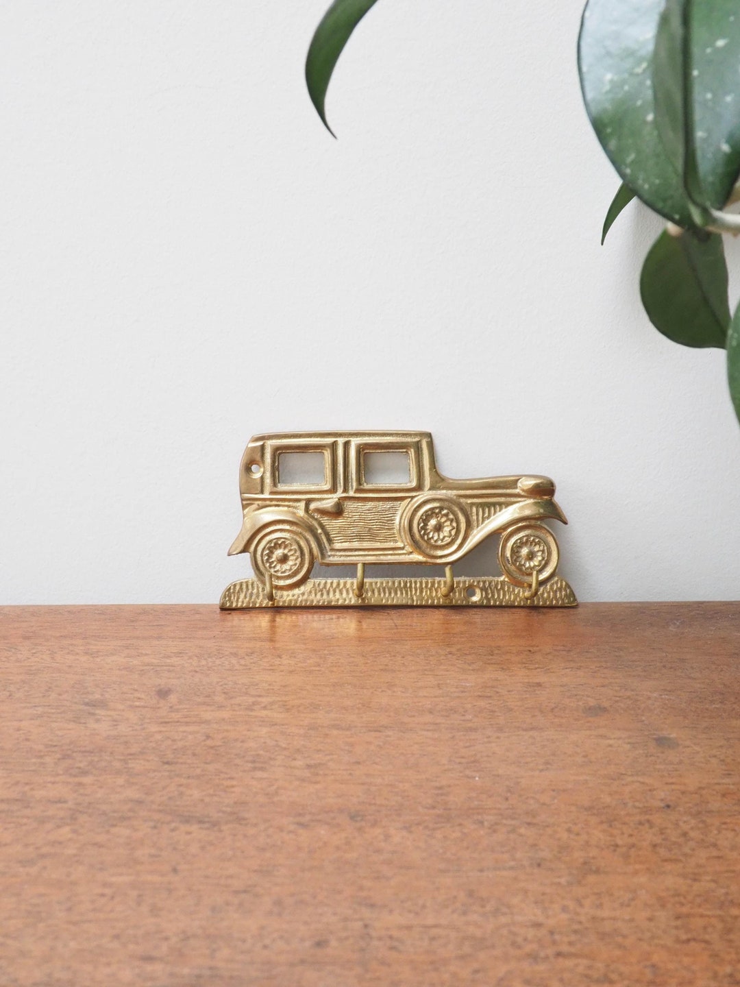 Brass Car Key Hook - Vintage Old Car Key Holder - 4 Hooks - 80s Brass ...