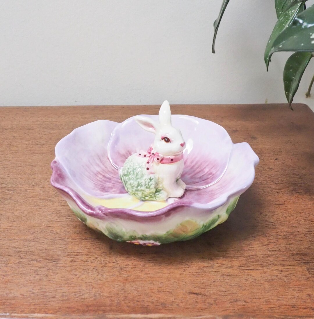 Vtg Pansy and Bunny Candy Bowl - Vintage Corner Ruby Collection Easter ...