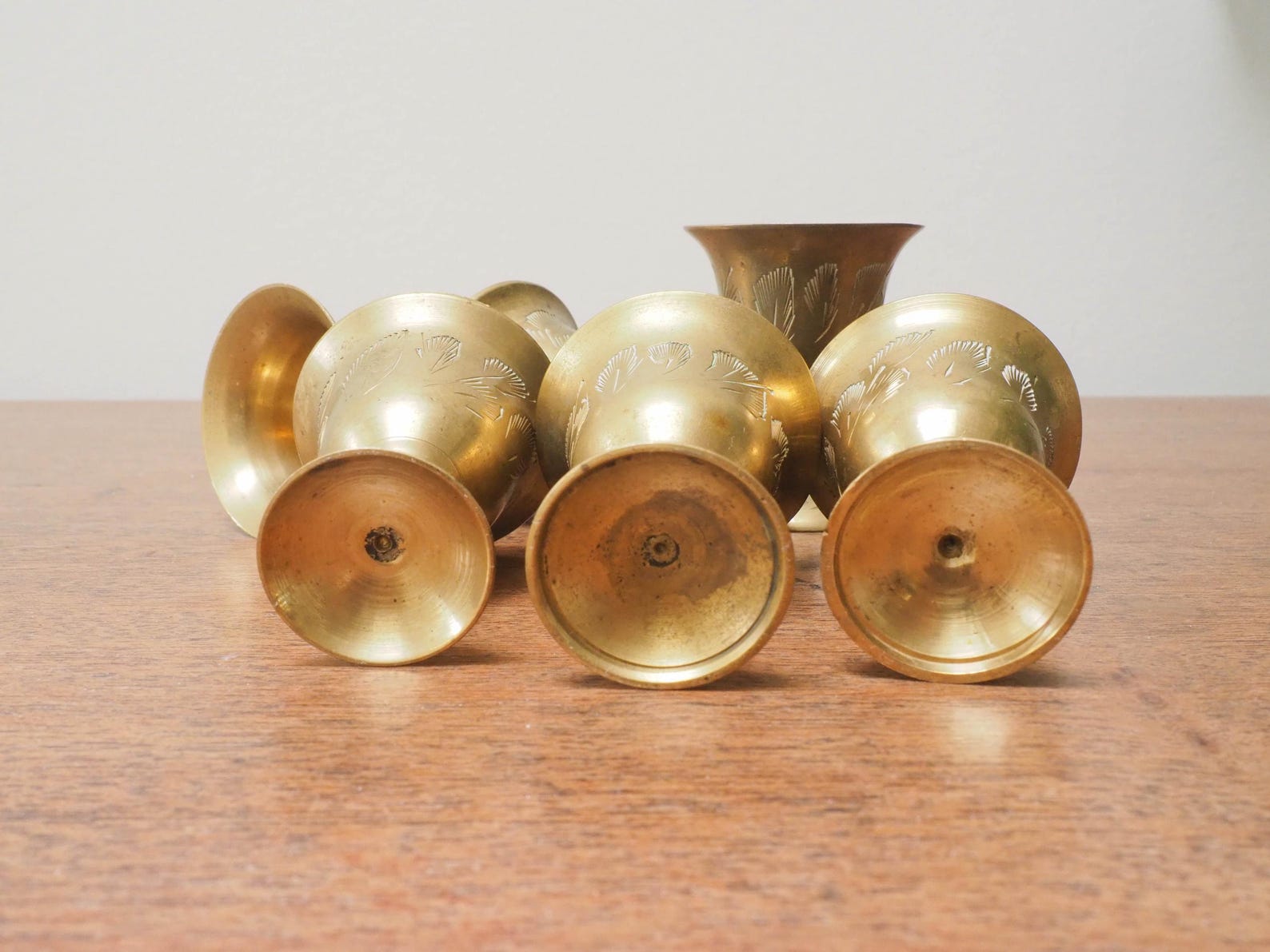 Etched Brass Mini Cup Set of 6 - Miniature Etched Brass Goblets ...