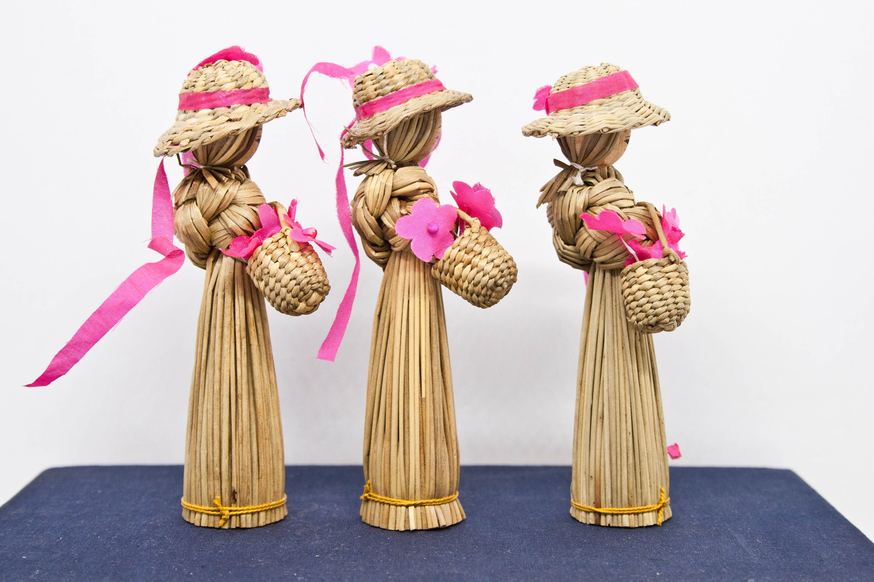 Folk Art Braided Straw Woman Set of 3 Vintage Woven Figurine - Etsy