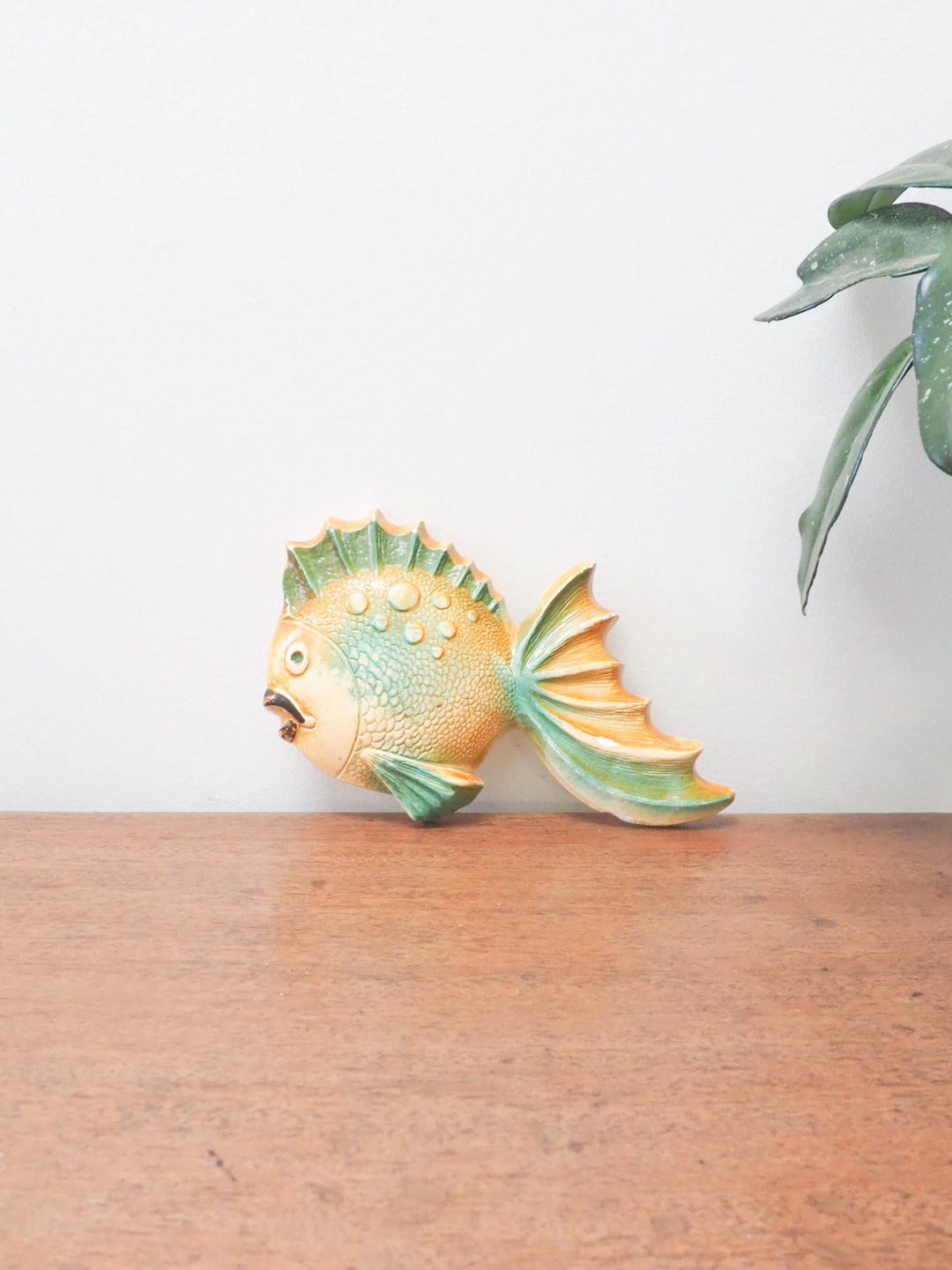 Green Tinted Blue Chalkware Fish - Vintage Chalkware Fish Wall Decor ...