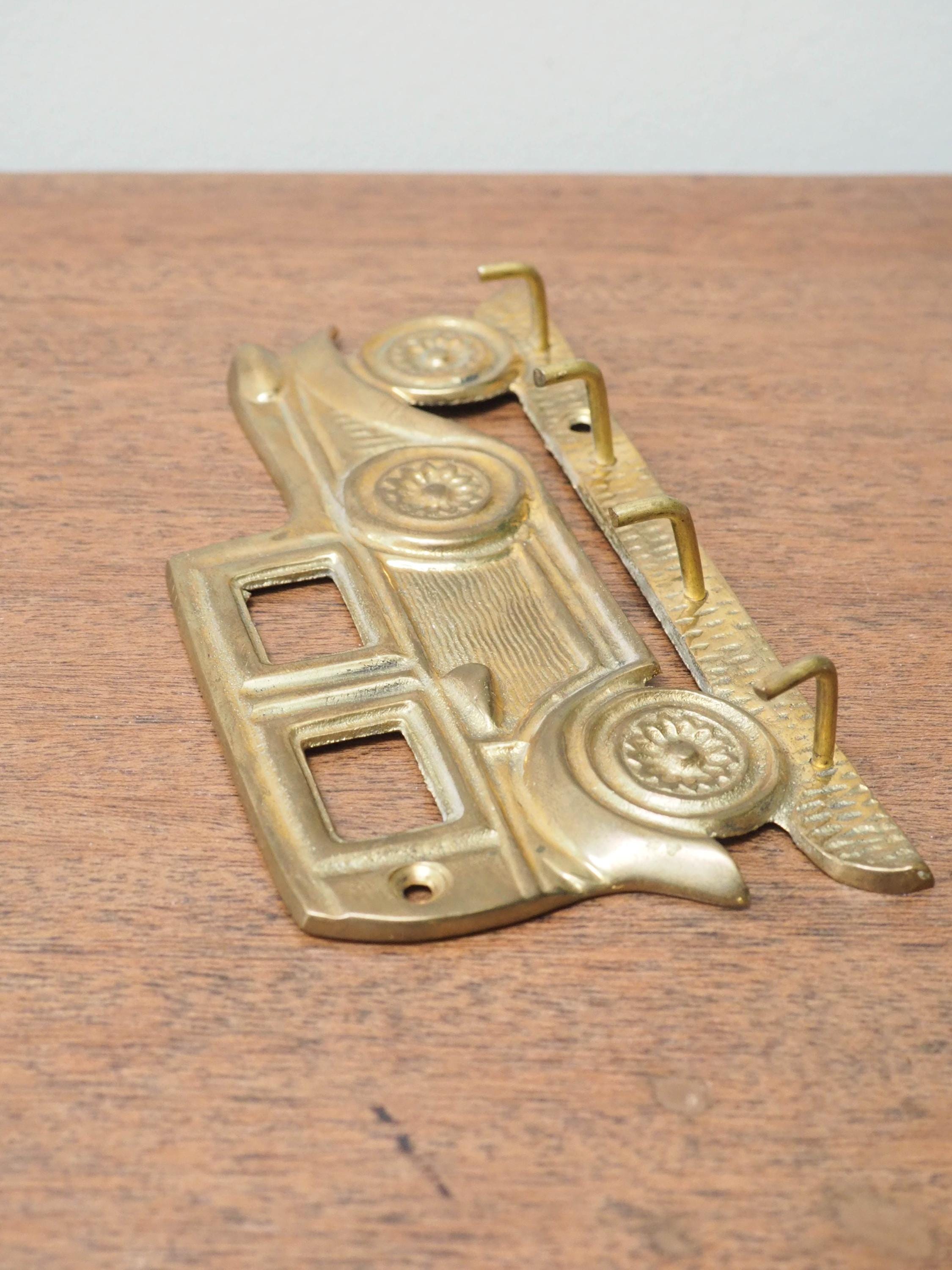 Brass Car Key Hook - Vintage Old Car Key Holder - 4 Hooks - 80s Brass ...