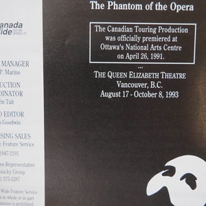 Vtg Phantom of the Opera Ticket, Gift Bag, Playbill - 90s Vancouver ...