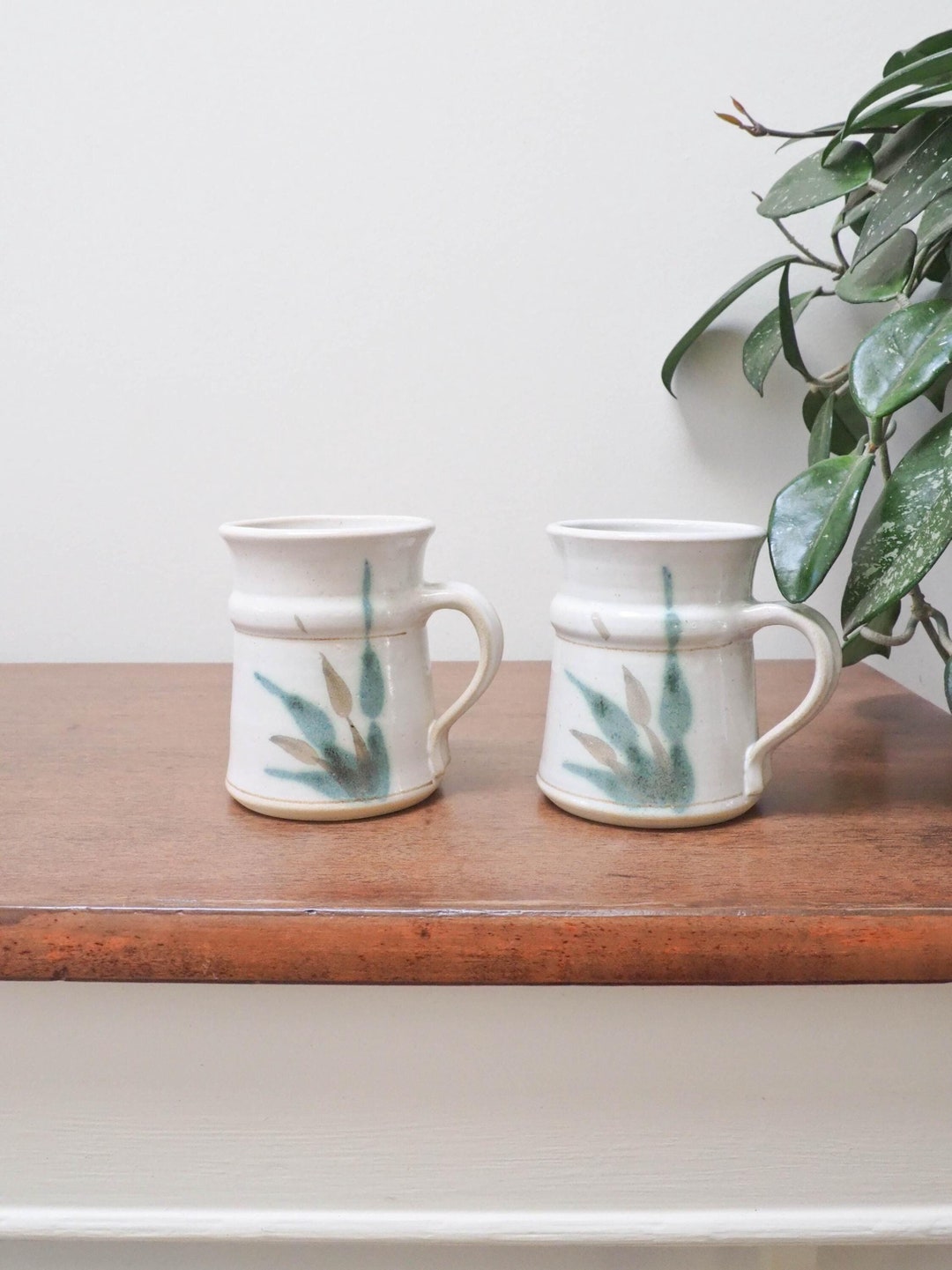 Ceramic Espresso Mug Pair - Small Tapered Mug Duo - Vintage Mug Set ...