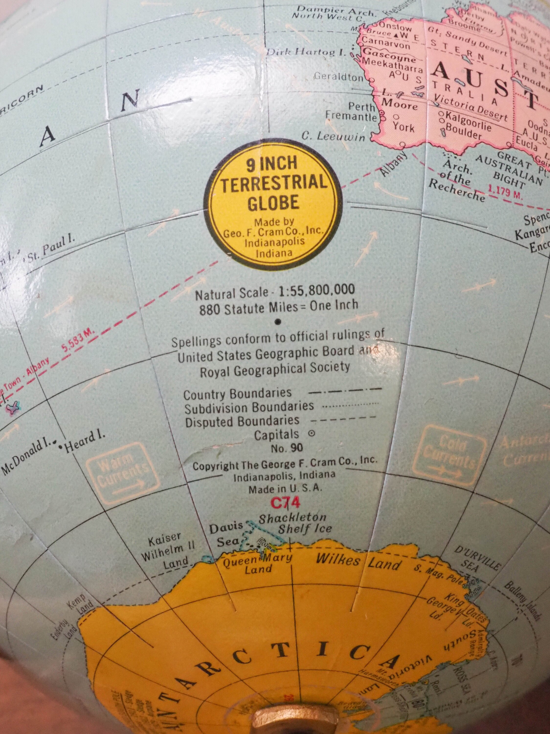 Vtg 9 Inch Terrestrial Globe - Geo F. Cram Co - 60s World Globe - MCM ...