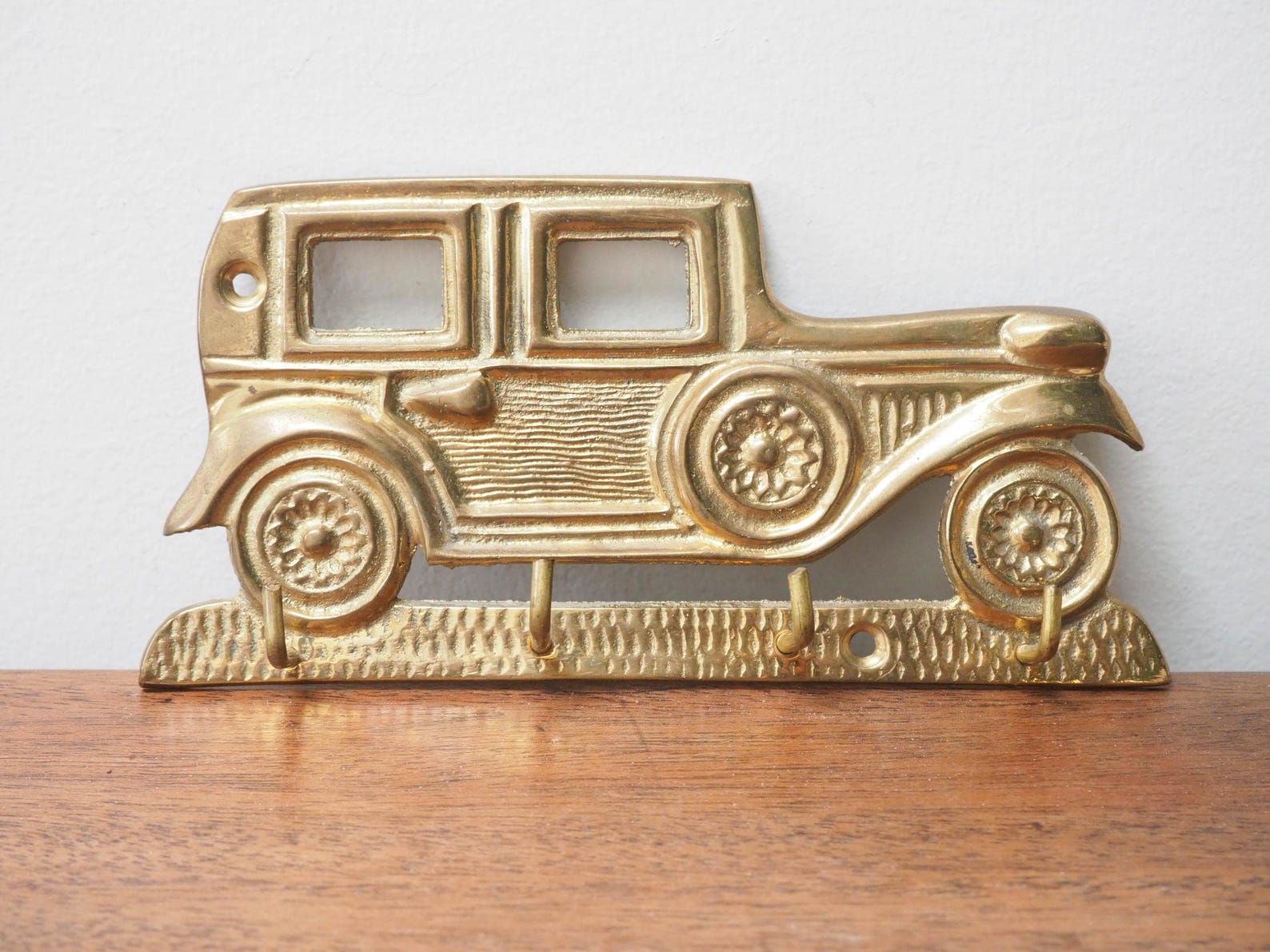 Brass Car Key Hook - Vintage Old Car Key Holder - 4 Hooks - 80s Brass ...