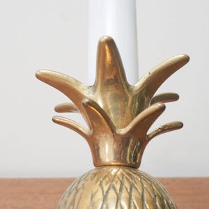 Vtg Brass Pineapple Candlestick Lamp MCM Brass and Wood Table Light No ...