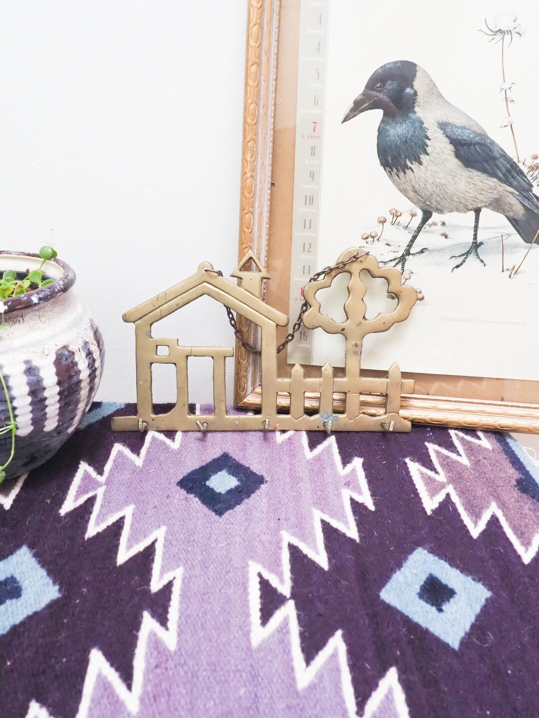 Home Sweet Home Key Rack - Brass Key Holder - Key Hooks - 5 Hooks - 70s ...