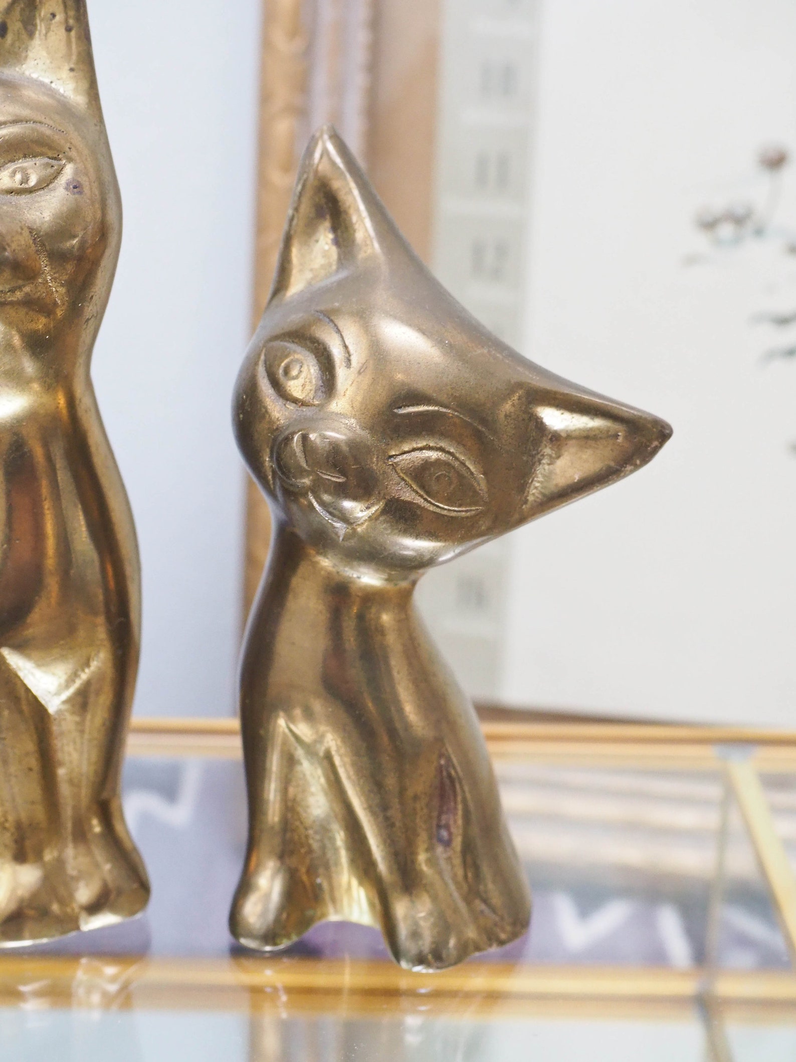 Pair of Big Head Brass Cat Figurines Two Brass Cats - Etsy
