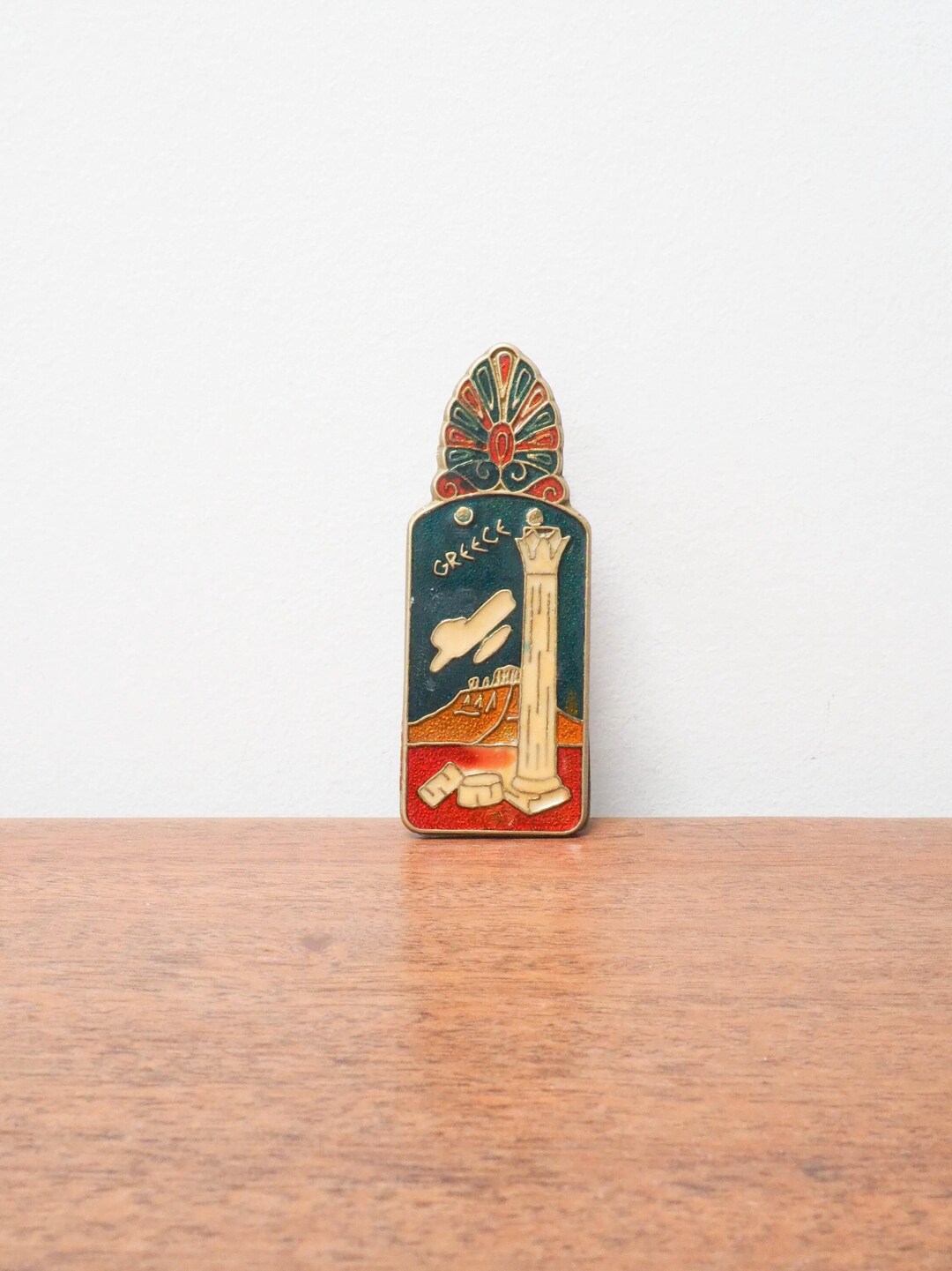 Enameled Brass Clip - Greek Images - Greece - Owl - Vtg Double Sided ...