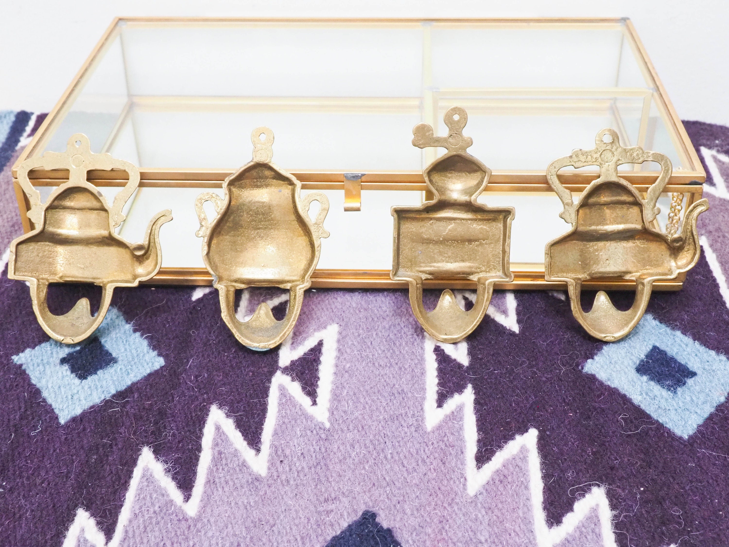 Brass Tea Pot and Grinder Hooks - Set of 4 - Vtg Farmhouse Cottagecore ...