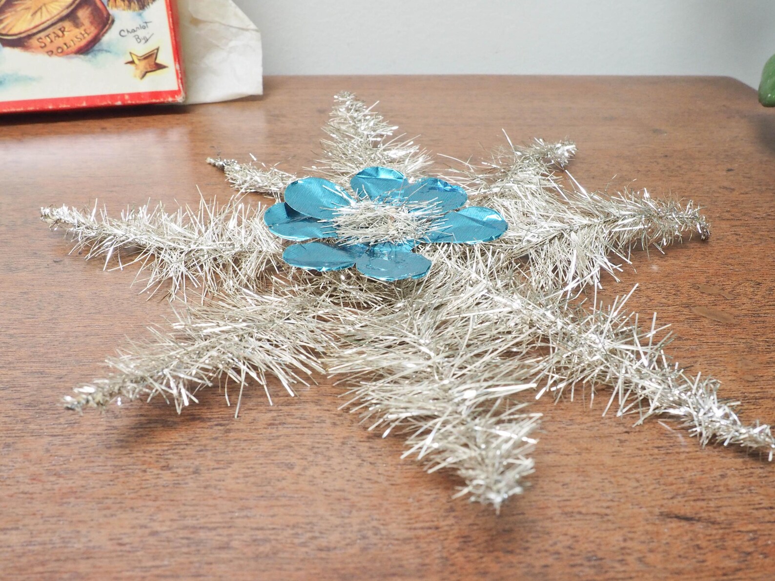 Vtg Silver Tinsel Star Tree Topper - Antique Christmas Tree Ornament ...