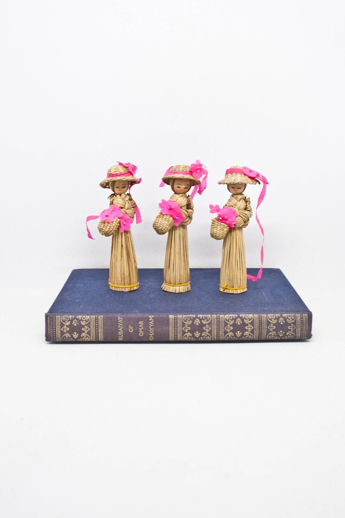 Folk Art Braided Straw Woman Set of 3 Vintage Woven Figurine - Etsy