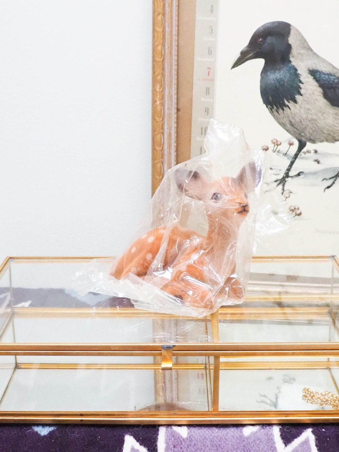 Flocked Deer Figurine - Vintage Cute Bambi Christmas Figure - Kitschy ...