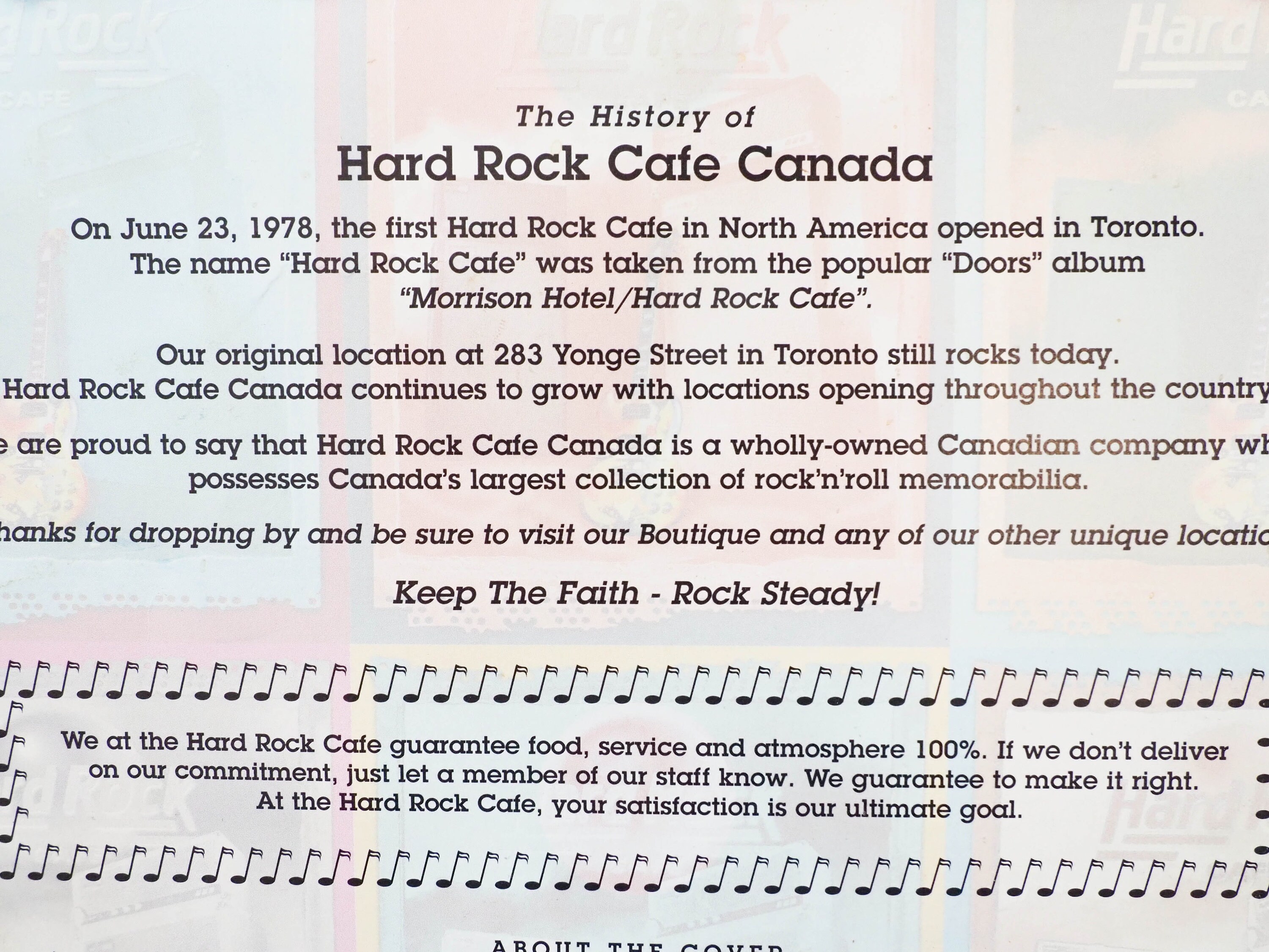 Vtg Hard Rock Cafe Menu - 90s Hard Rock Cafe Canada Menu - Alberta Hard ...