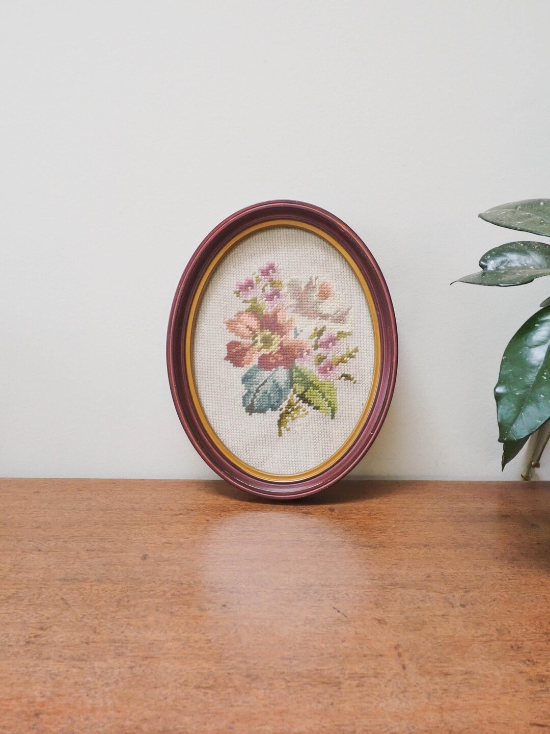 Vtg Framed Floral Needlework - Vintage Framed Needlework - Framed Wall ...