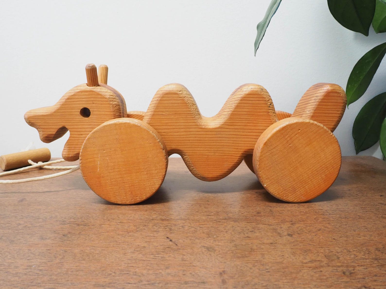 Vtg Wood Wobble Worm Pull Toy - Vintage Wiggly Worm - Wooden ...