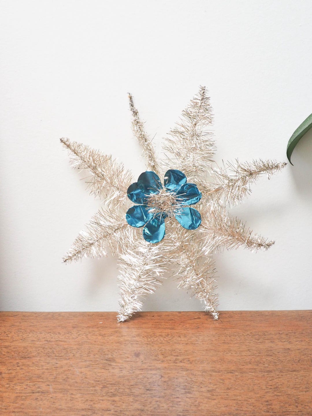 Vtg Silver Tinsel Star Tree Topper - Antique Christmas Tree Ornament ...