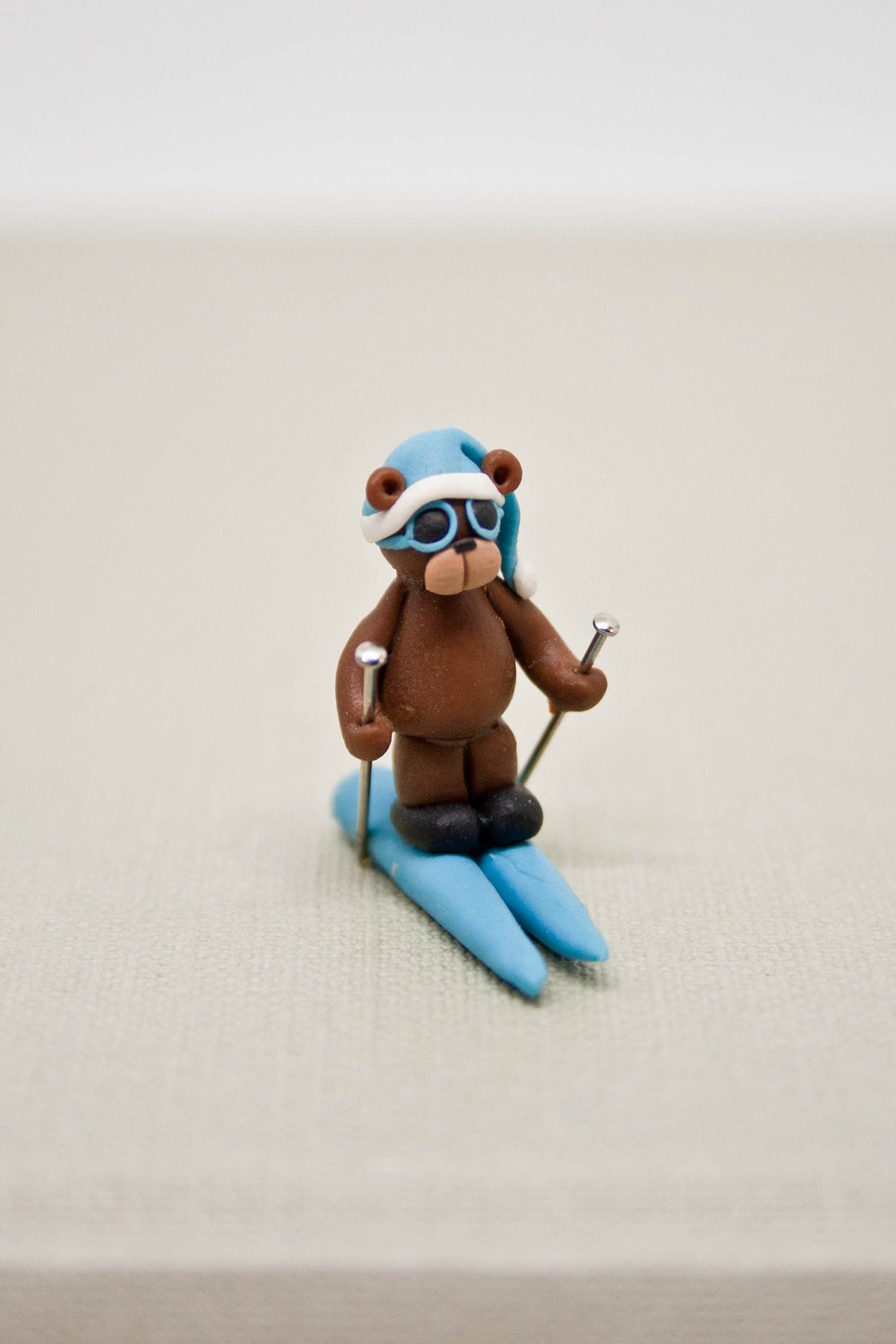 Skiing Bear Figurine - Winter Miniature Figurines - 90s FIMO Shelf ...