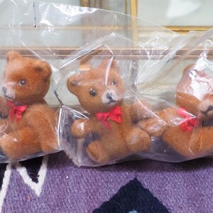 Flocked Teddy Bear Figurines - Set of 3 - Vintage Cute Bear With Bows ...