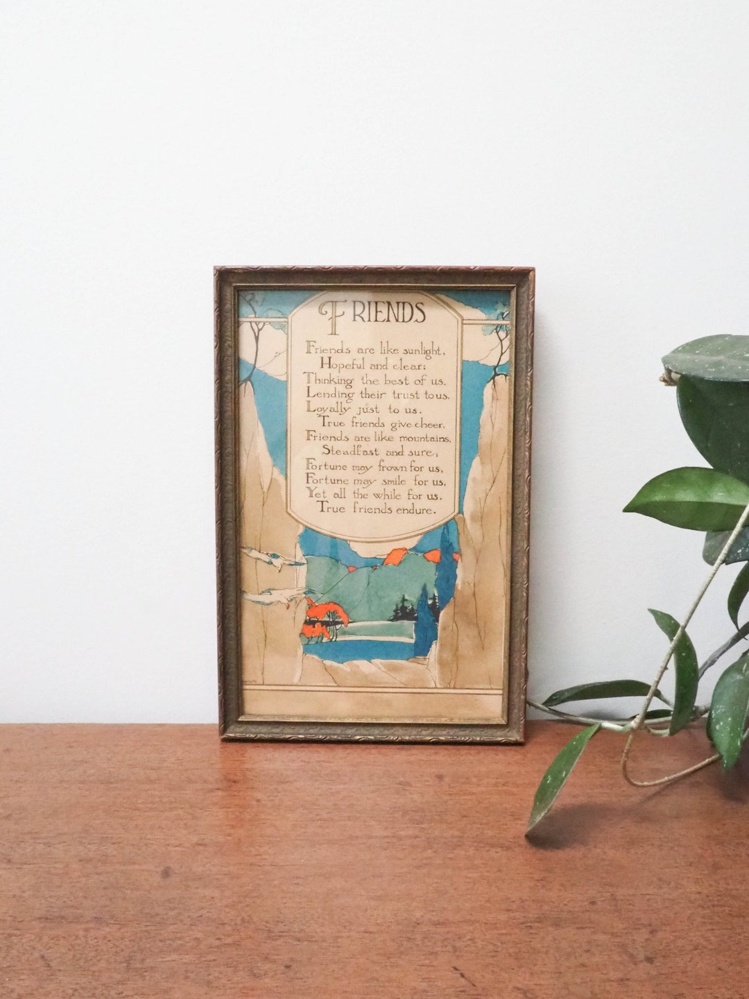 1940s Friends Poem 12 X 7.5 Framed friends Lithograph Vtg Gold Wood ...