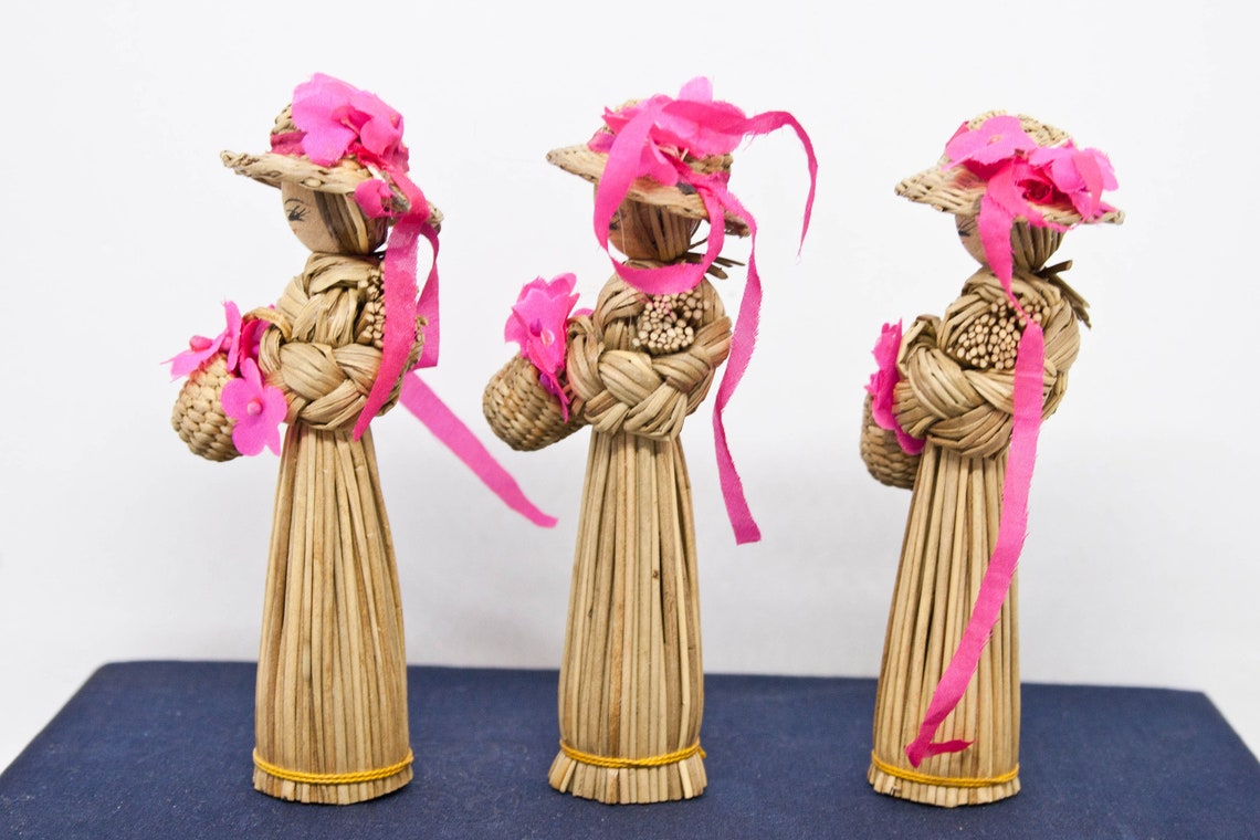 Folk Art Braided Straw Woman Set of 3 Vintage Woven Figurine - Etsy