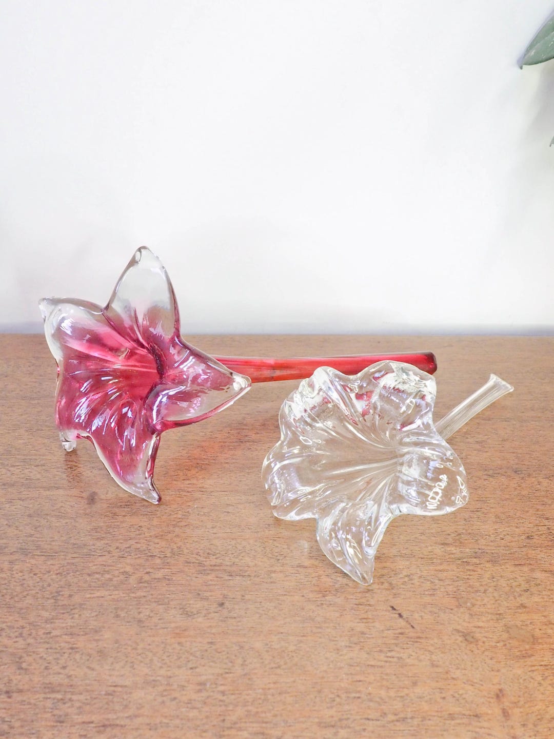 Vtg Blown Glass Trumpet Flower With Stem - YOUR CHOICE - Pink or Clear ...