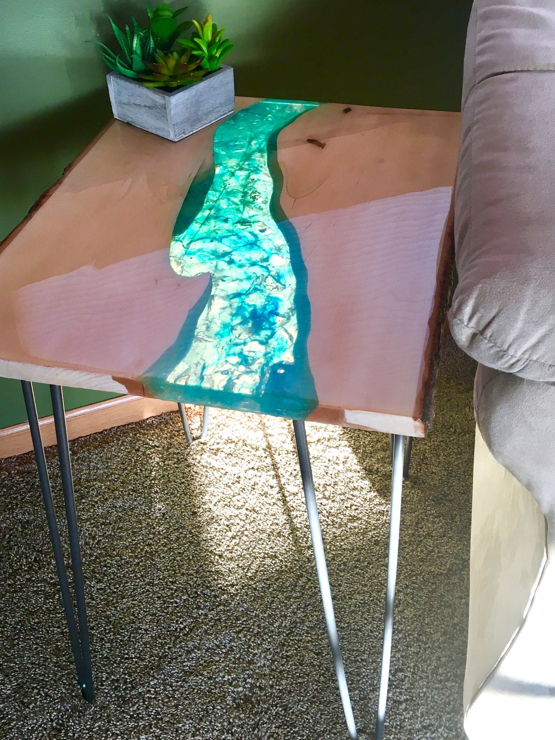 Pictured Table is SOLD - Resin River End Table With LED Lighting - Glow ...