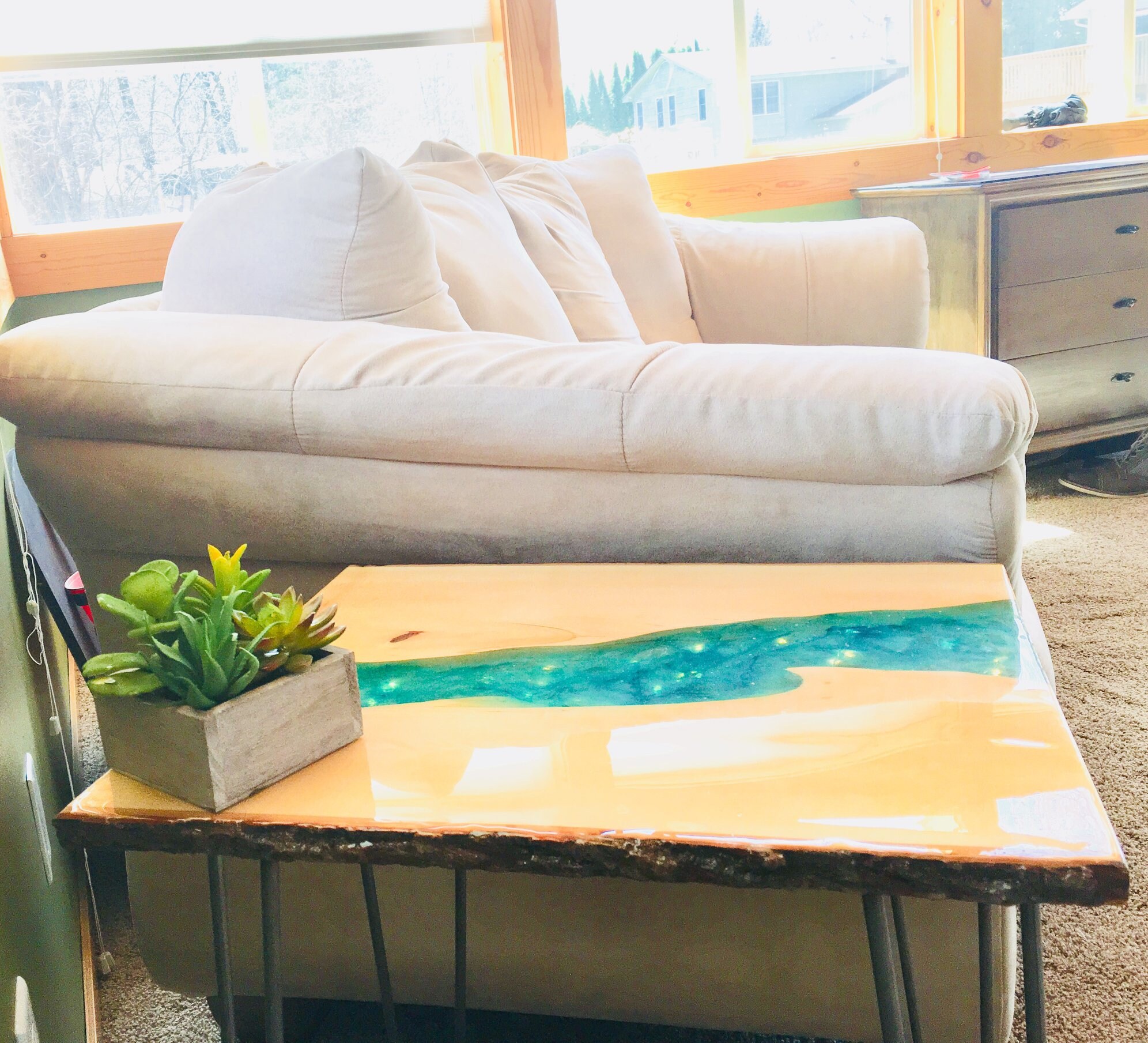 Pictured Table is SOLD - Resin River End Table With LED Lighting - Glow ...