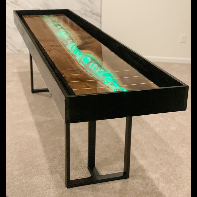Shuffleboard River Table Live Edge LED Lit Pictured - Etsy