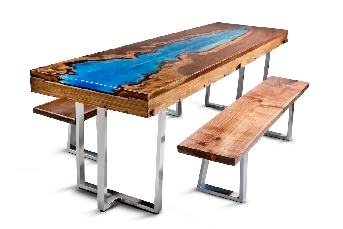 Shuffleboard River Table Live Edge LED Lit Pictured - Etsy