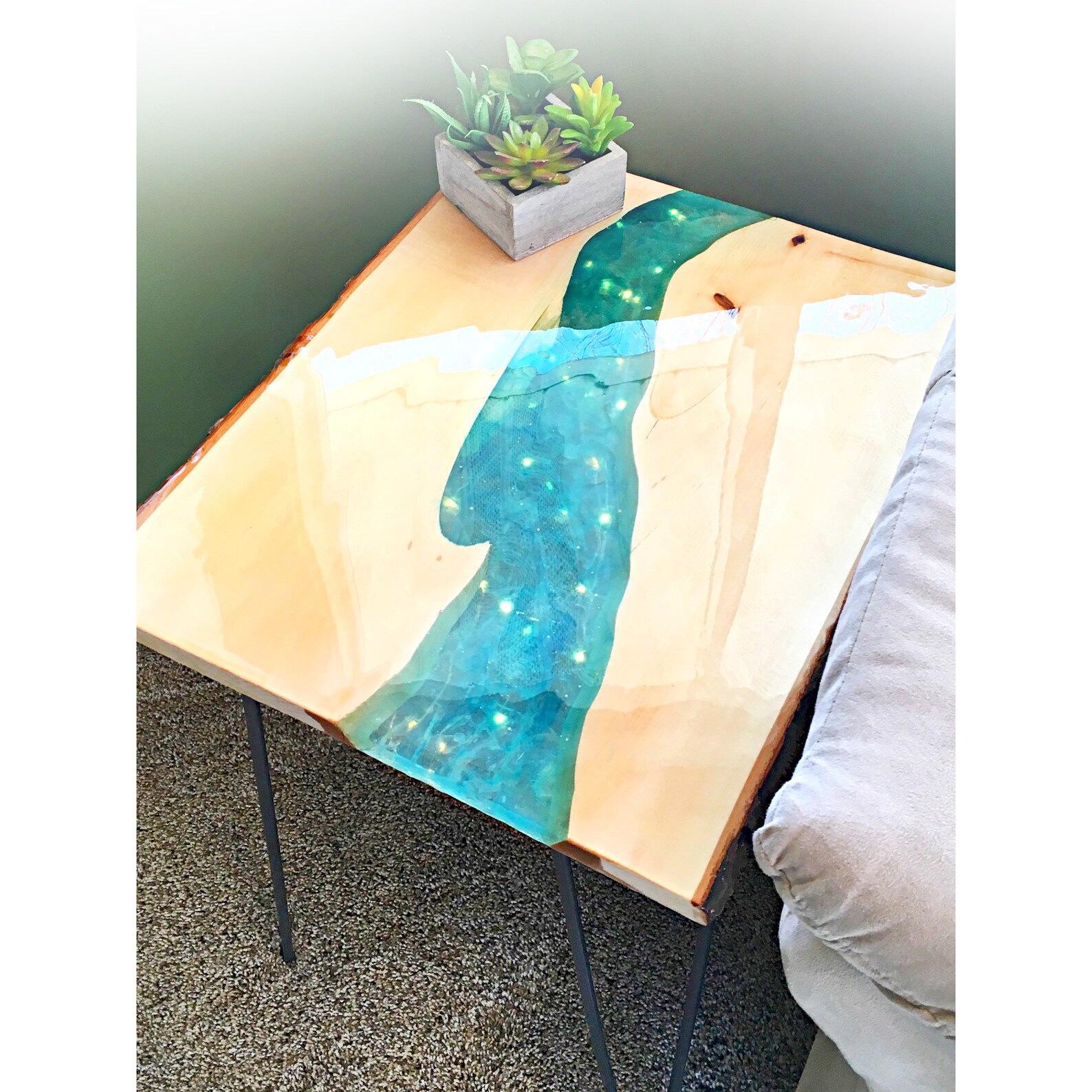 Pictured Table is SOLD - Resin River End Table With LED Lighting - Glow ...