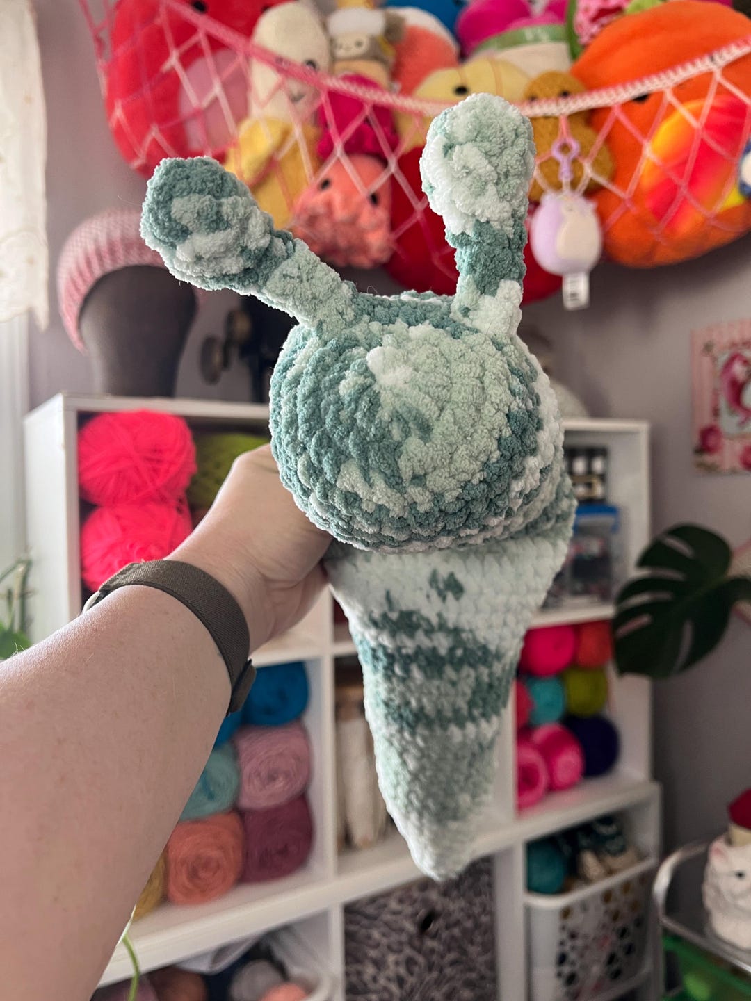 Snuggle Slug Weighted Plushie Multi Color Green Comfort Crocheted ...