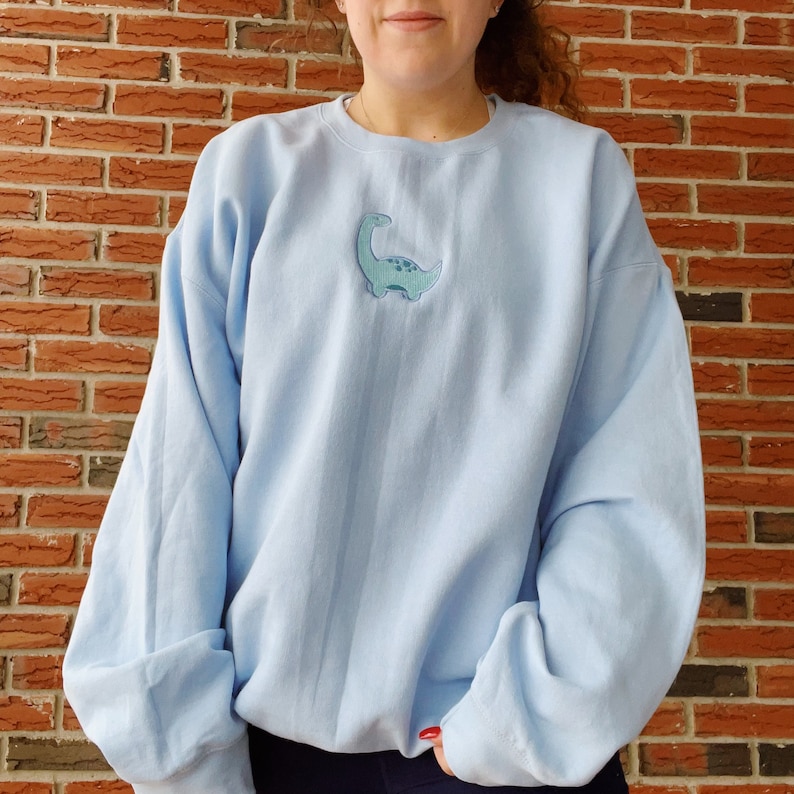 Dinosaur Embroidered Crewneck Sweatshirt - Etsy