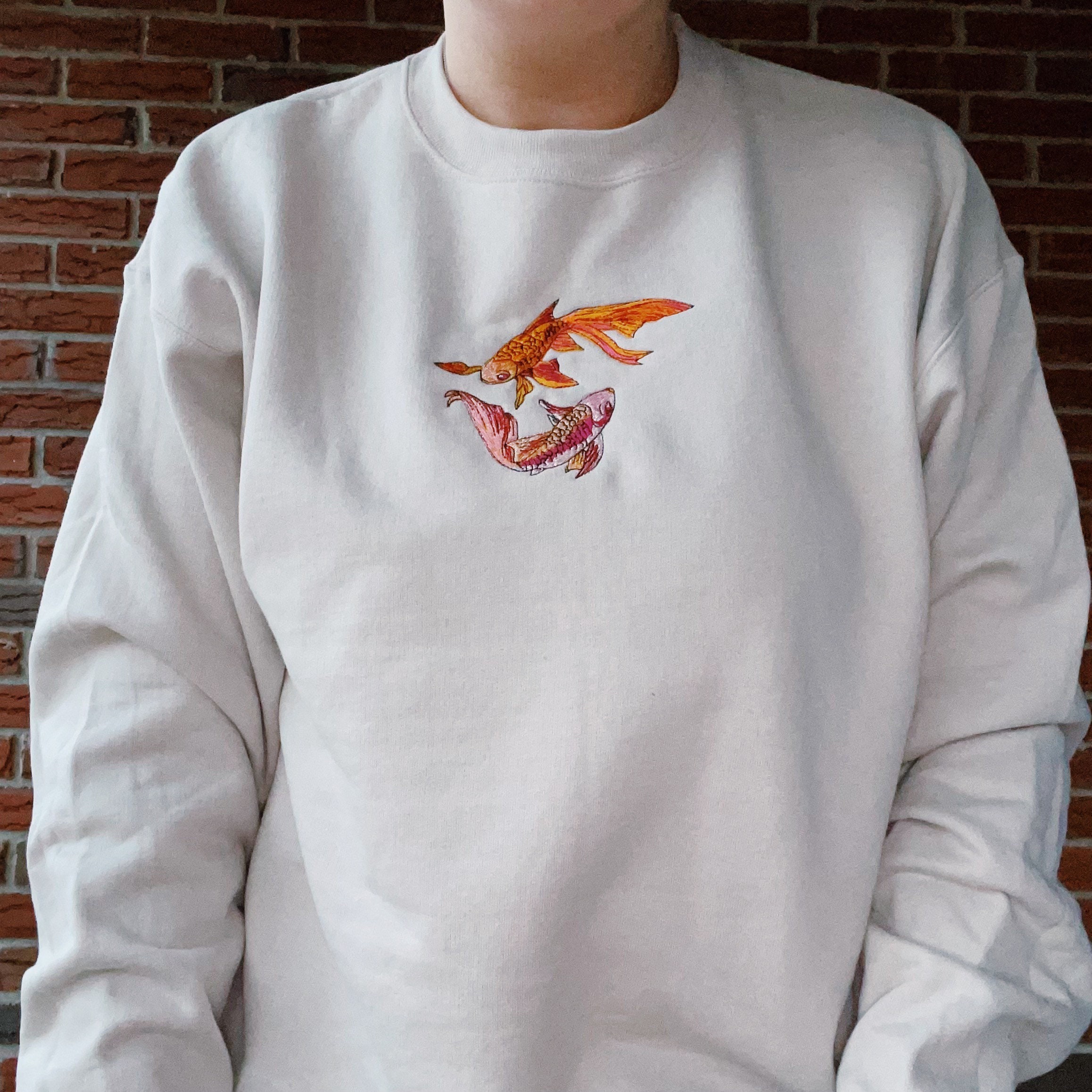 Koi Fish Embroidered Crewneck Sweatshirt - Etsy