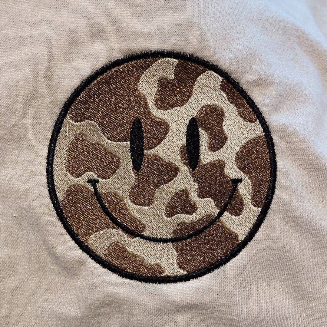 Cow Print Smiley Embroidered Tee - Etsy