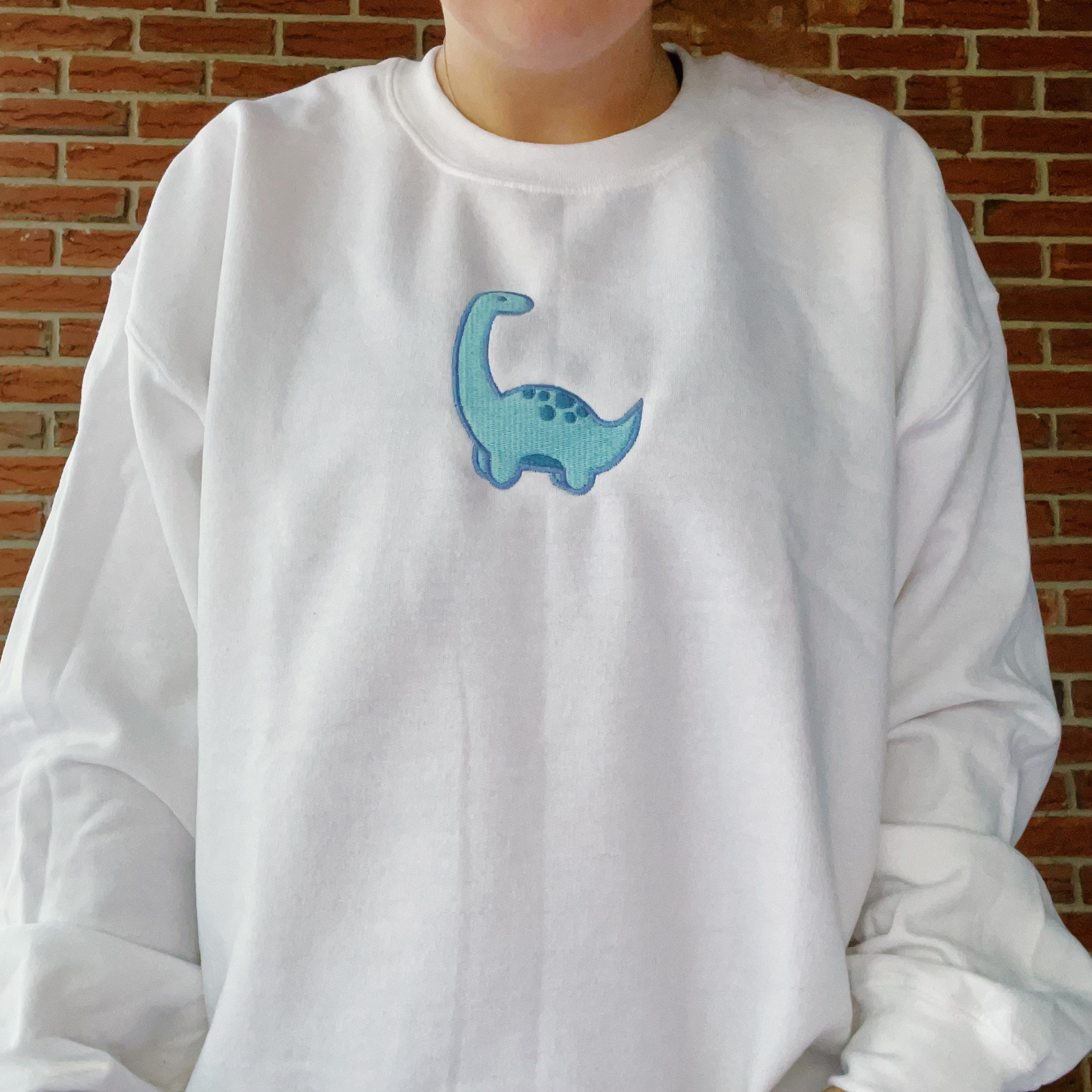 Dinosaur Embroidered Crewneck Sweatshirt | Etsy