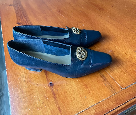 Vintage Block Heel Shoes with Gold Embellishments | V… - Gem