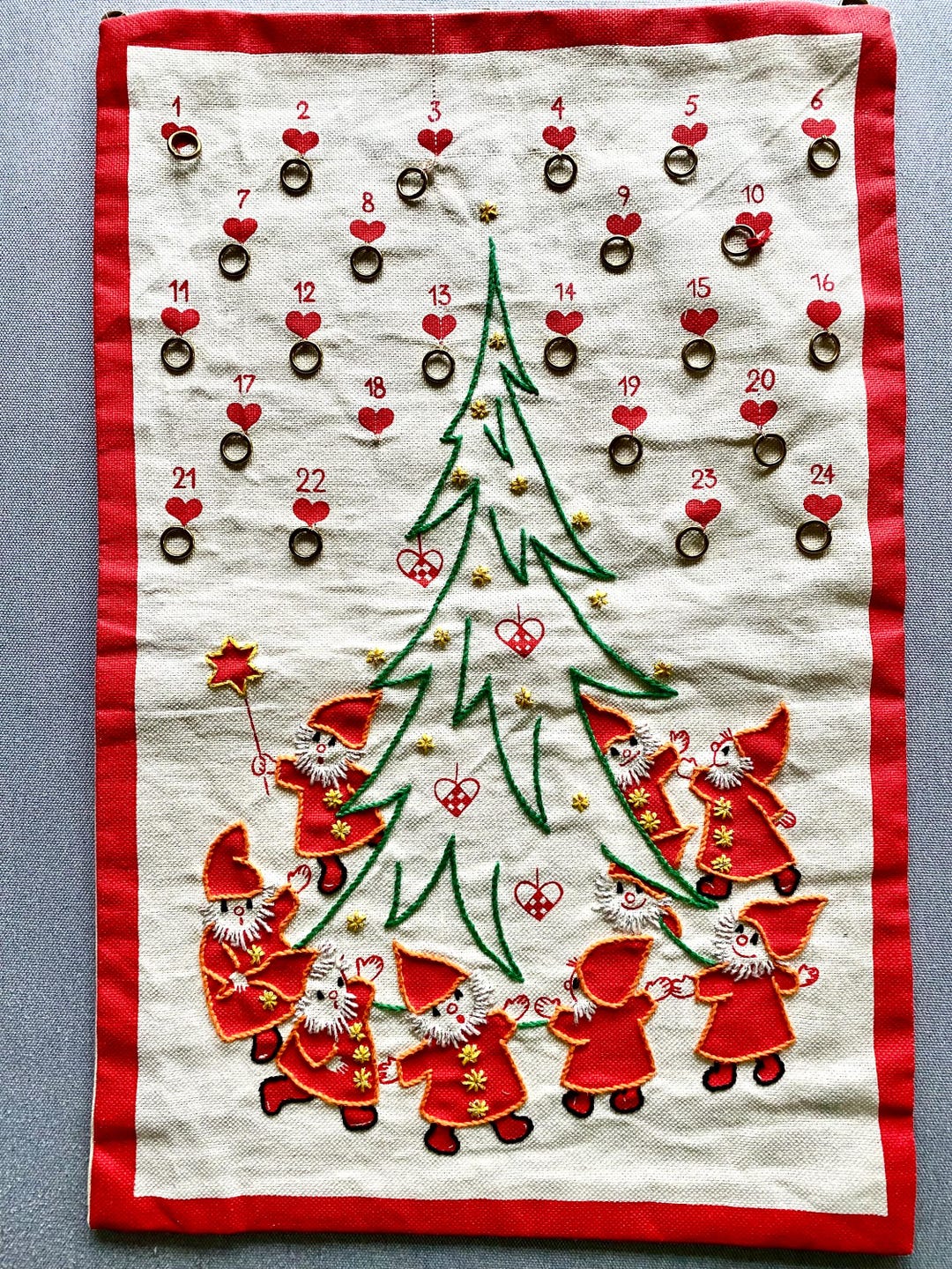 Vintage Embroidered Advent Calendar With Magical Santa Clauses. - Etsy