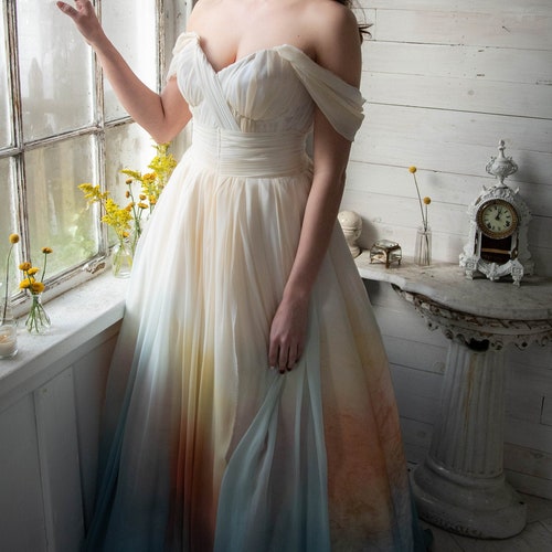 Sunset Ombre Wedding Dress Chiffon Wedding Dress Silk - Etsy