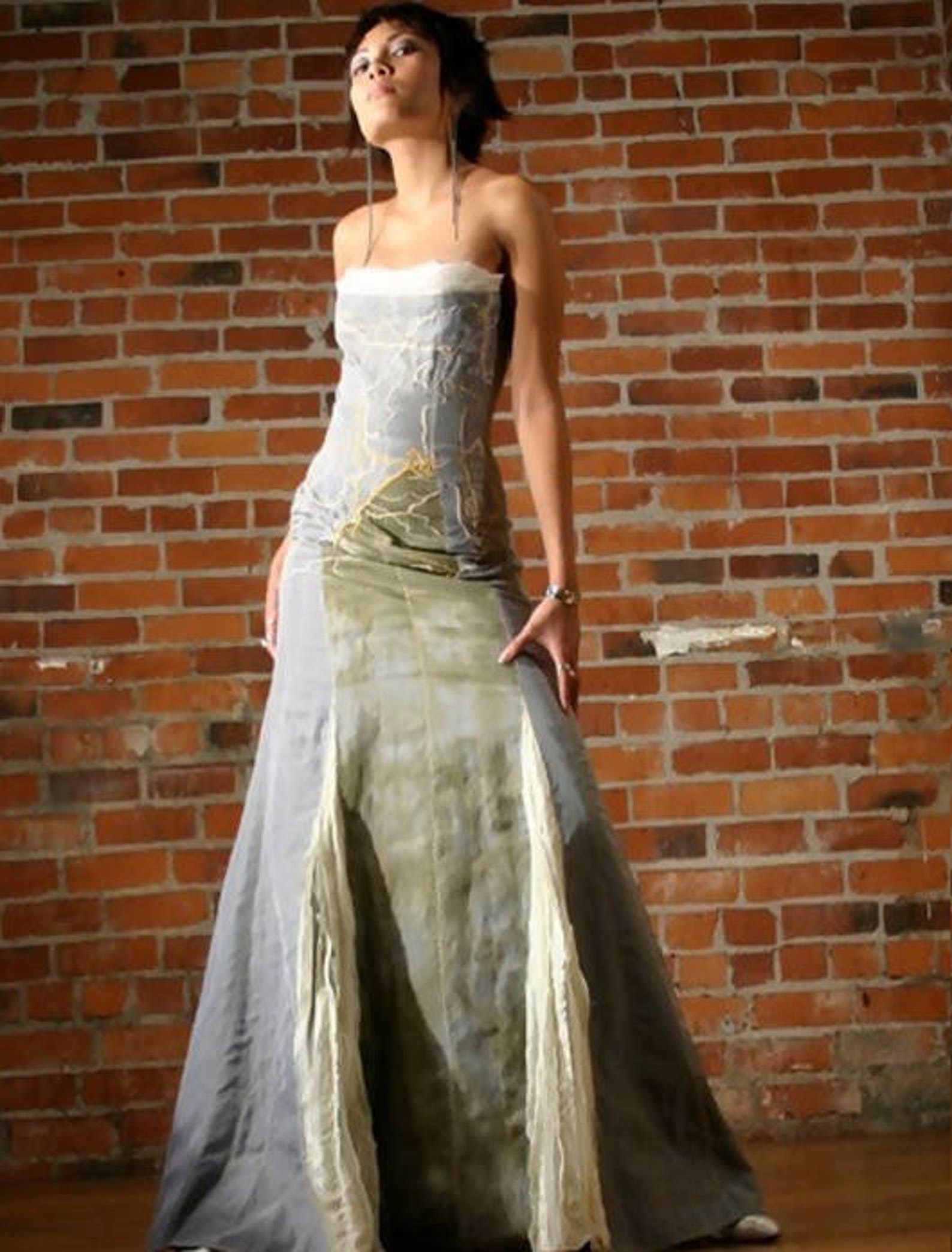 Silk Boho Gown, Strapless Maxi Dress, Embroidered Wedding Dress, Beach ...